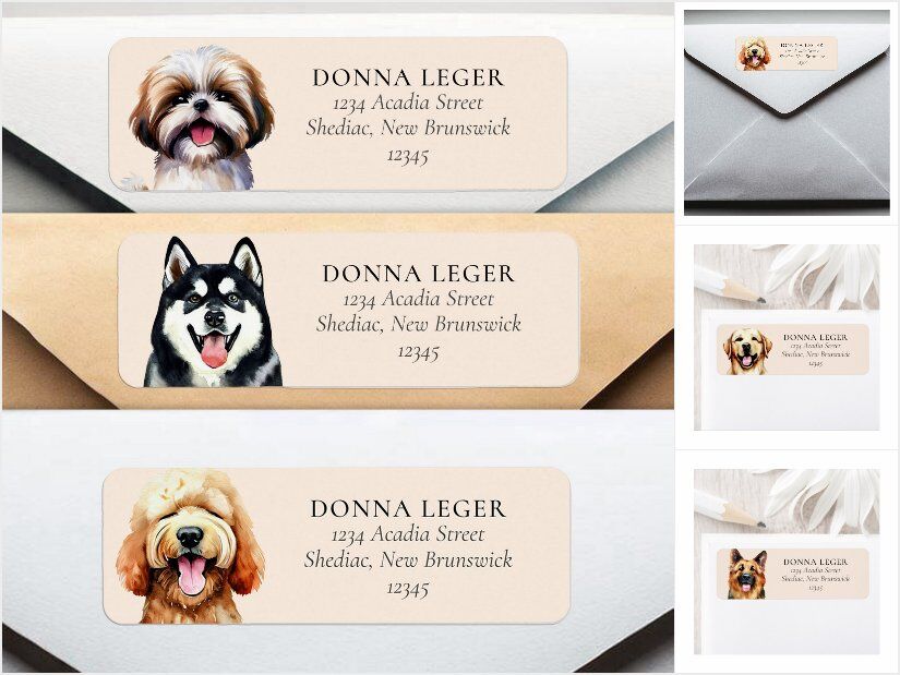 Dog Return Address Labels with Different Dog Breeds